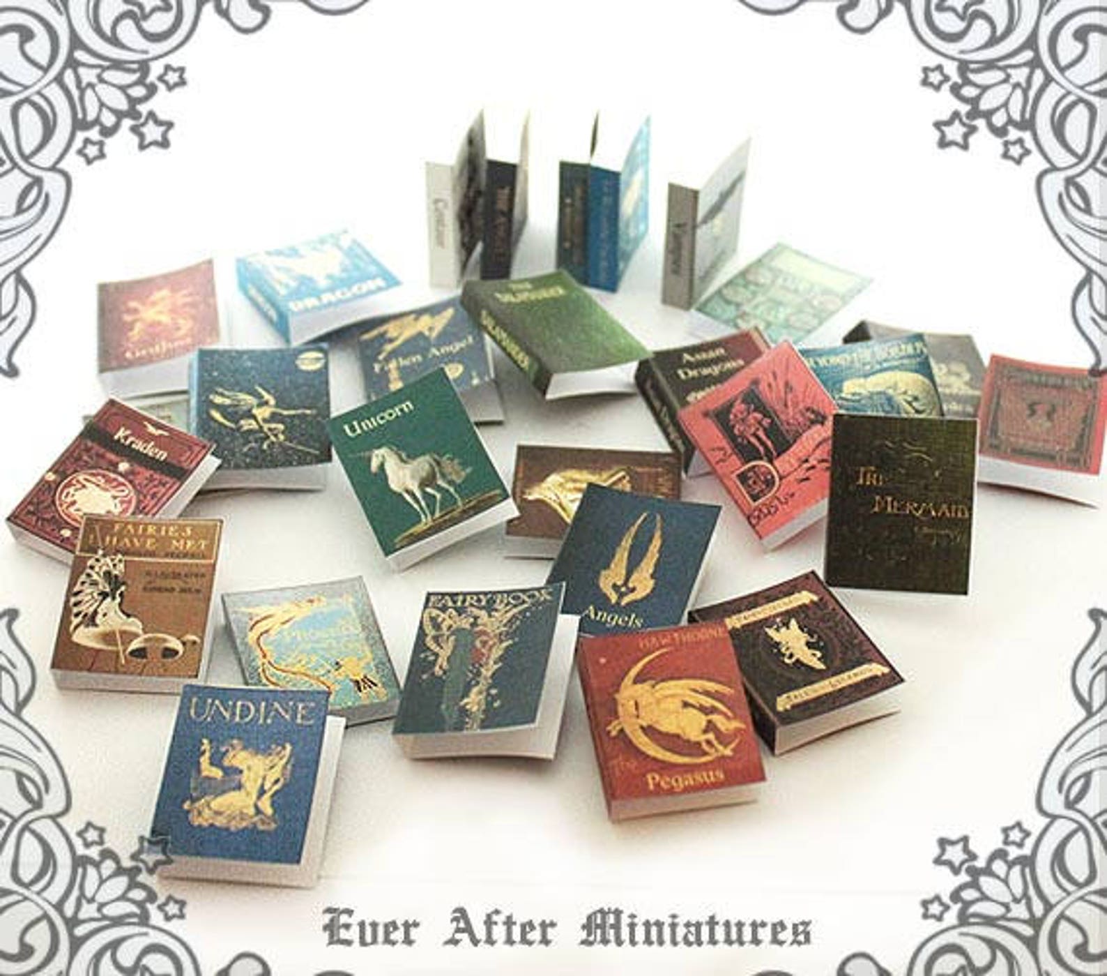 28 MYTHICAL CREATURES Dollhouse Miniature Book Cover Set – 1:12 Magical ...