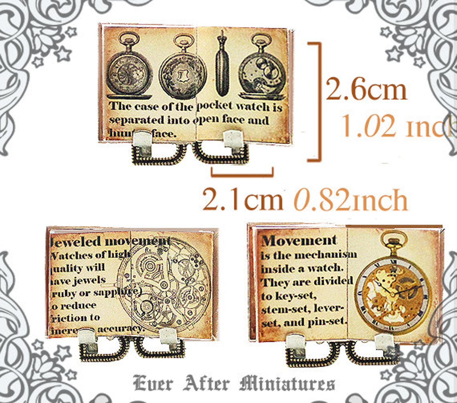 POCKET WATCH Dollhouse Miniature Book – 1:12 Readable Antique Pocket ...