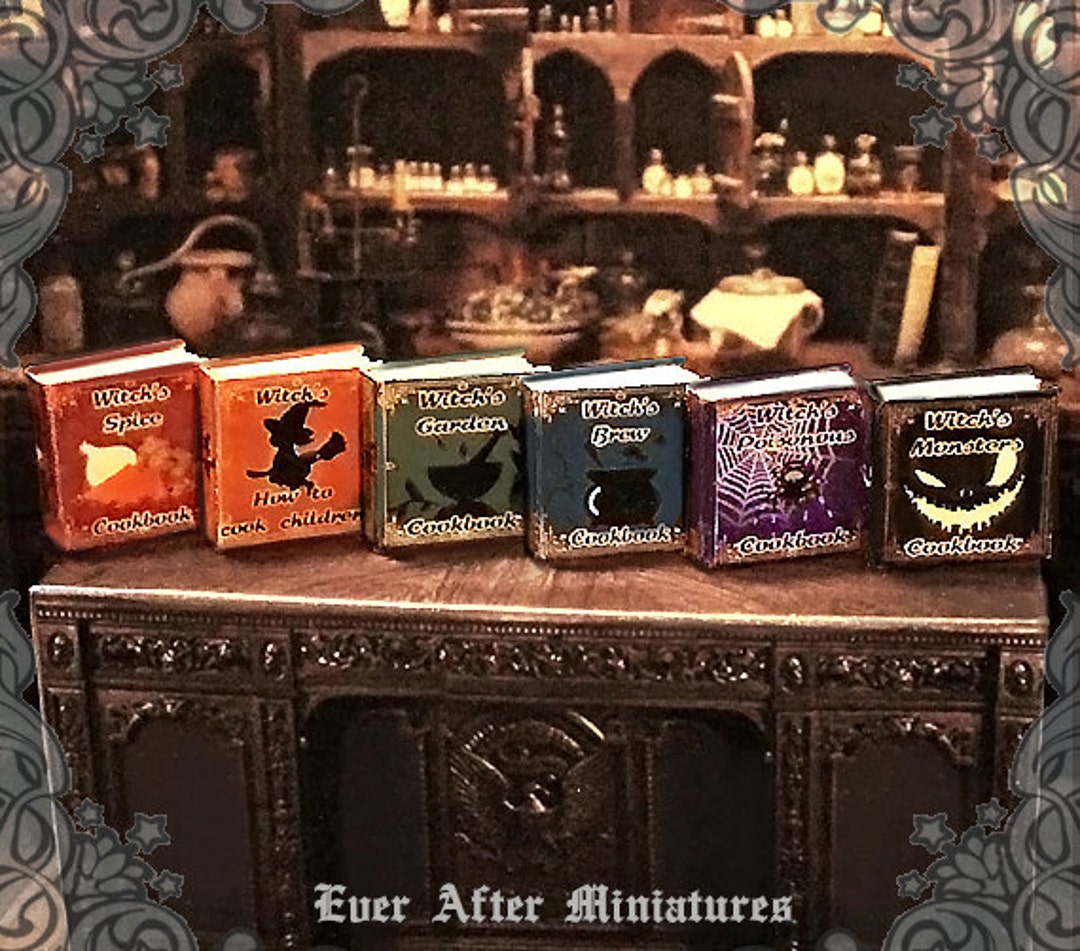 6 WITCH COOKBOOK Dollhouse Miniature Book Set – Full Set of 6 Halloween ...