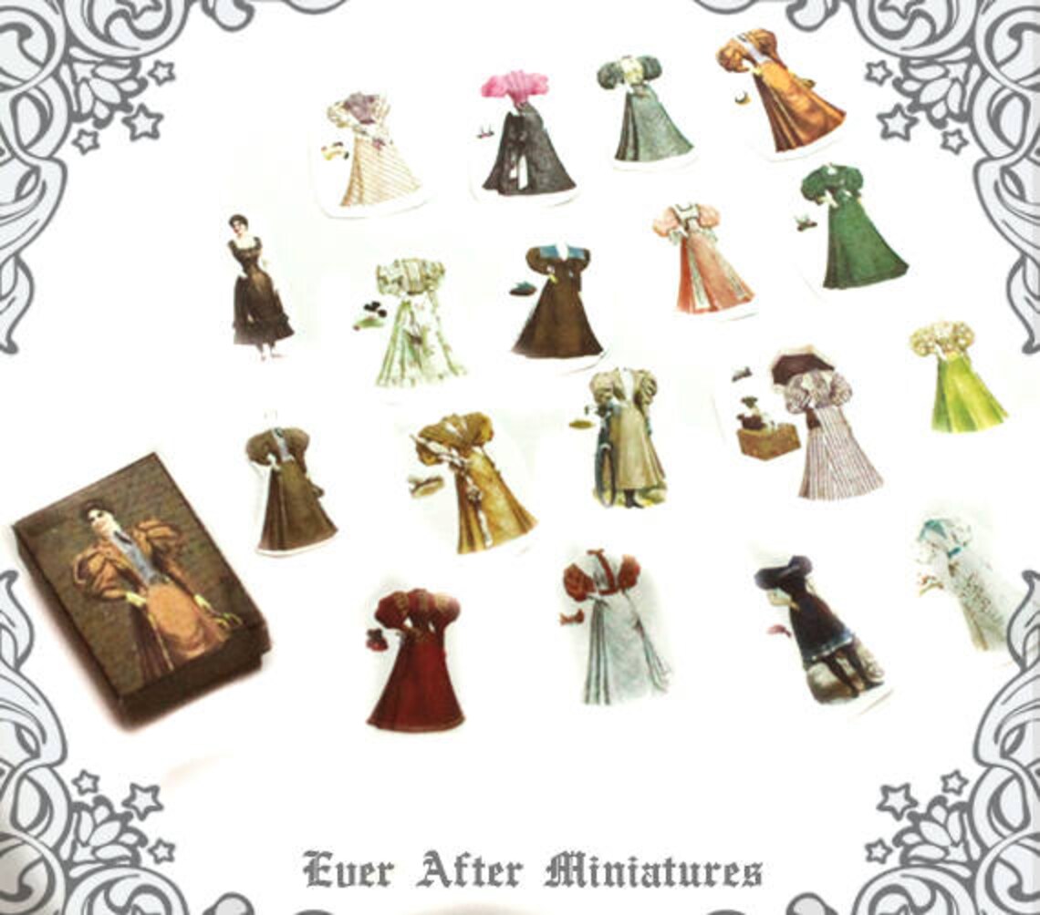 ANTIQUE Miniature Paper Doll Set 2 1:12 DIY Vintage - Etsy