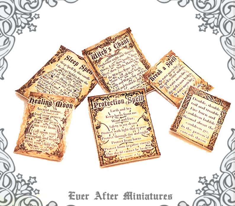 6 MAGIC SPELL Miniature Scroll Set #2 – 1:12 Readable Dollhouse ...