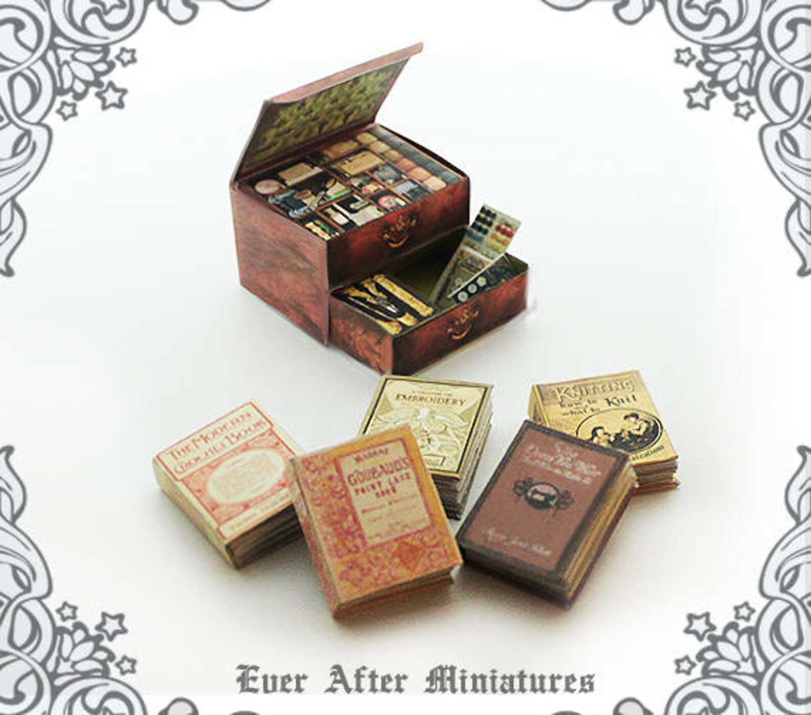 EMBROIDERY Dollhouse Miniature Book –1:12 DIY Miniature Vintage ...