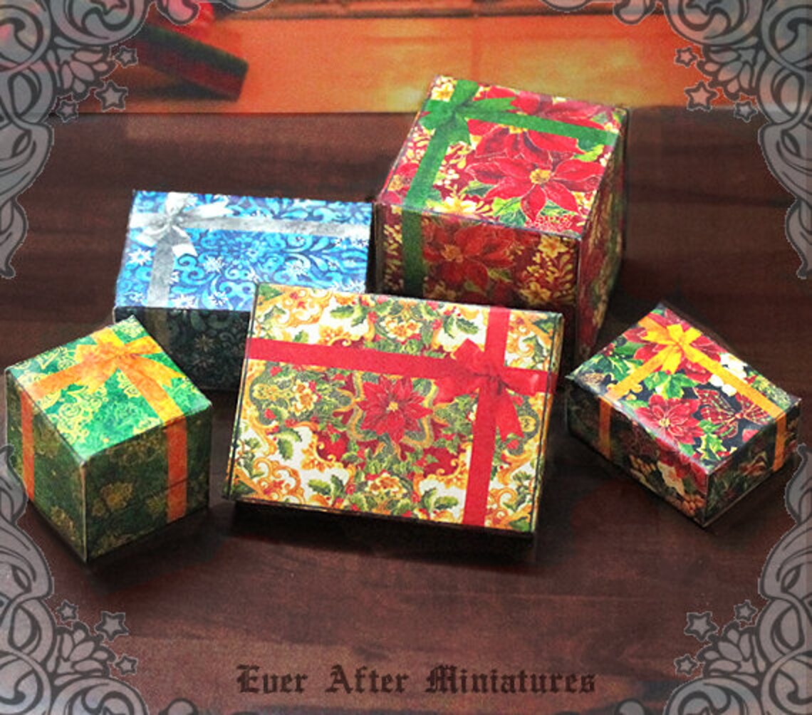 5 ELEGANT Miniature Christmas Gift Box Set 1:12 Printable - Etsy