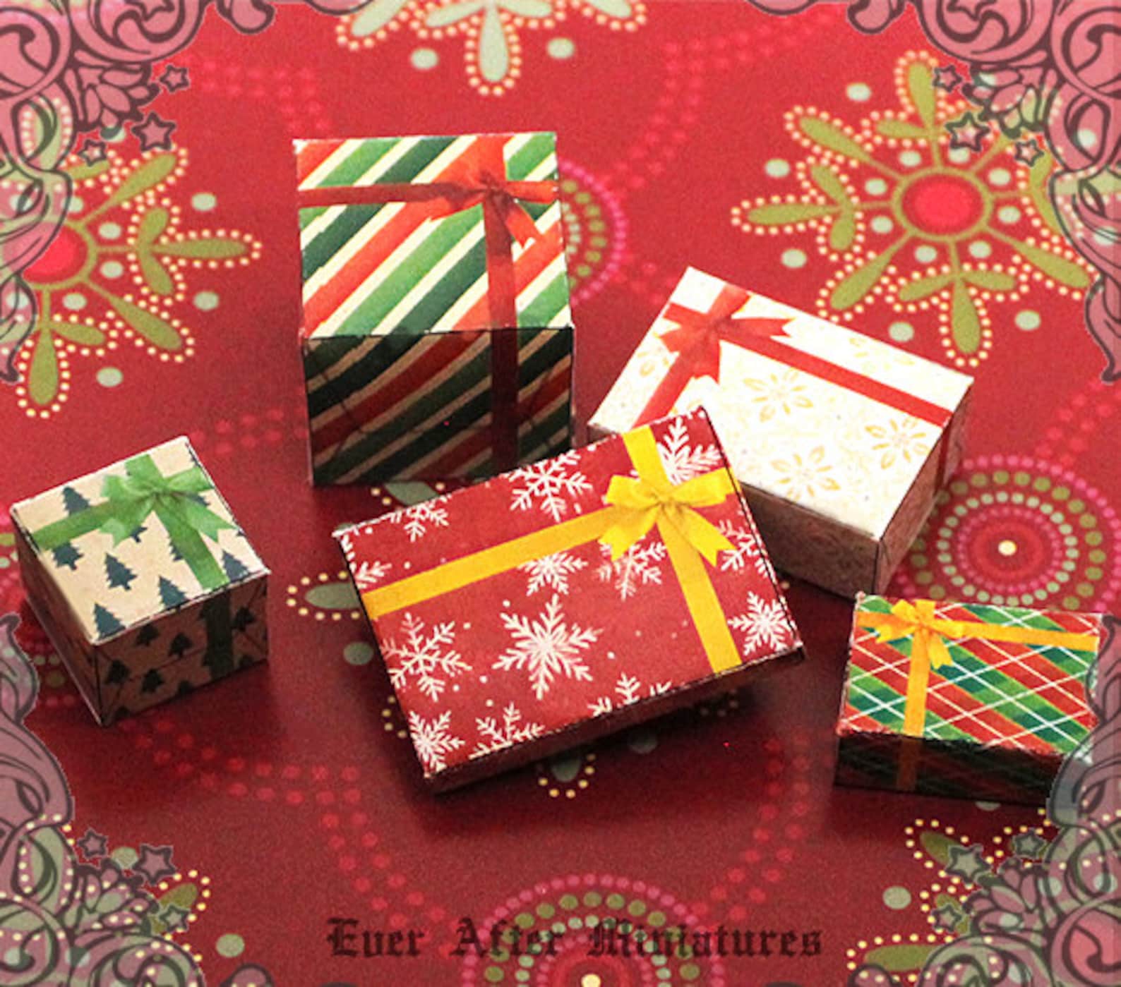 5 CLASSIC Miniature Christmas Gift Box Set–1:12 Dollhouse Miniature ...