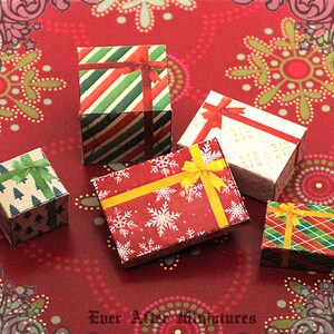 5 CLASSIC Miniature Christmas Gift Box Set–1:12 Dollhouse Miniature ...