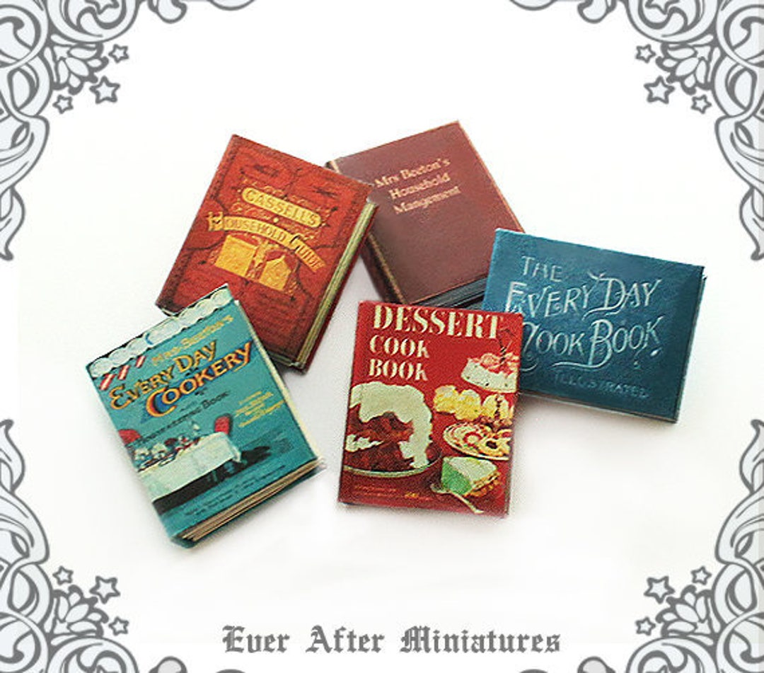 5 Antique Cook Book Dollhouse Miniature Book (1:12) - Full Set of 5 ...