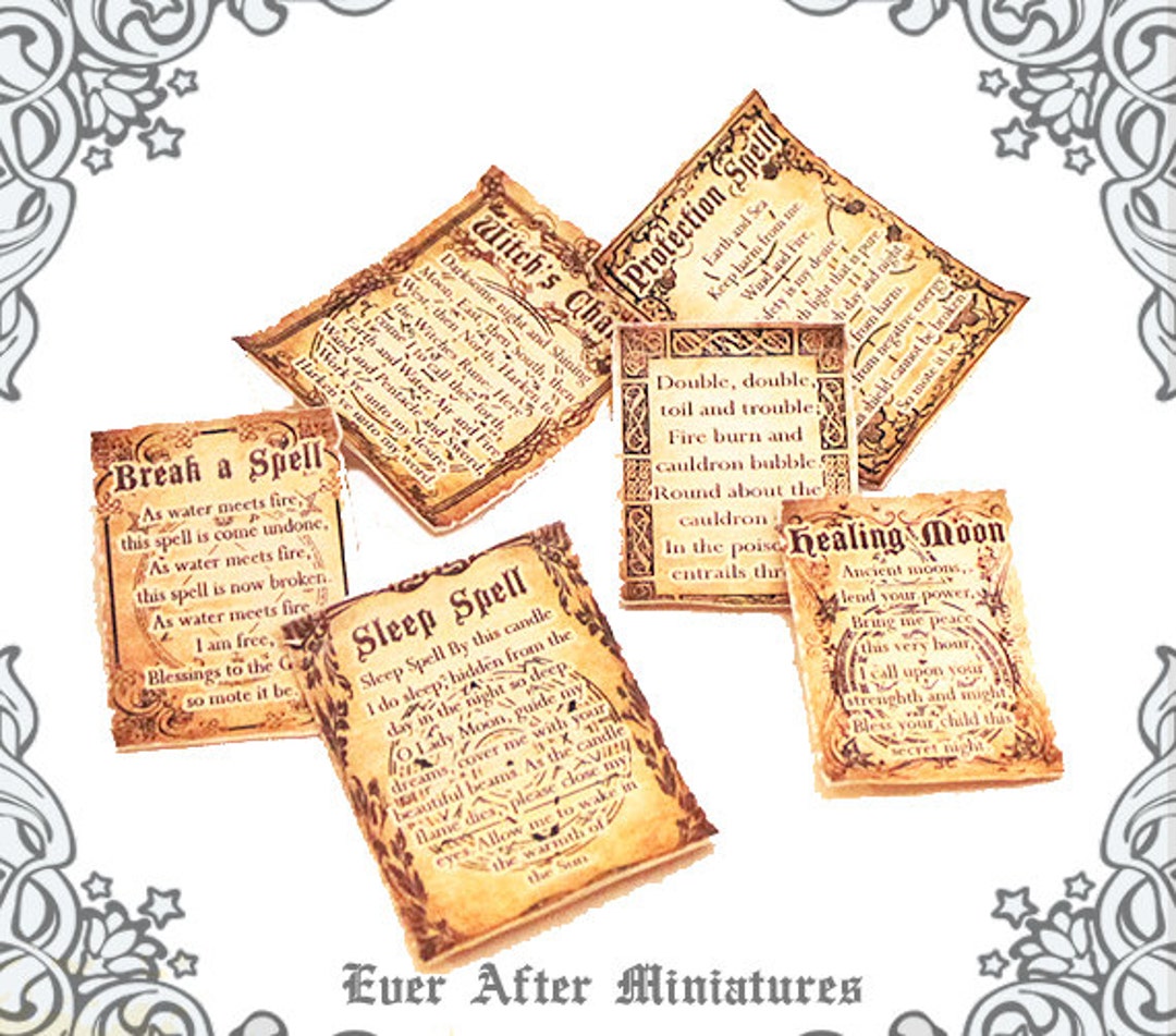 6 MAGIC SPELL Miniature Scroll Set #2 – 1:12 Readable Dollhouse ...