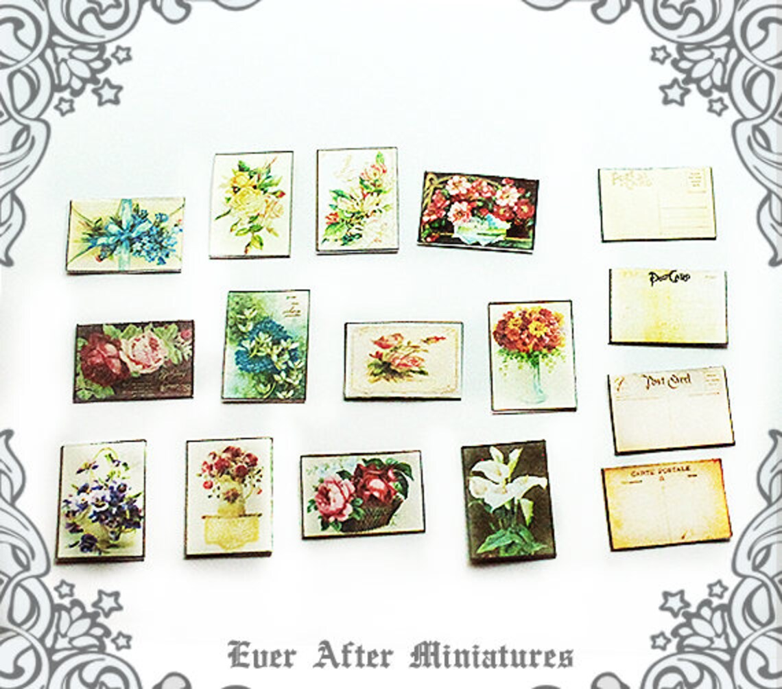 12 FLOWER Miniature Postcard Set 3 1:12 Miniature Dollhouse - Etsy