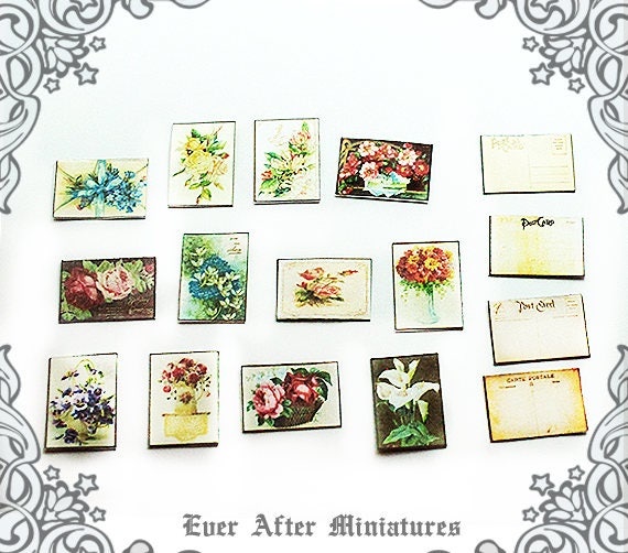12 FLOWER Miniature Postcard Set 3 1:12 Miniature Dollhouse | Etsy