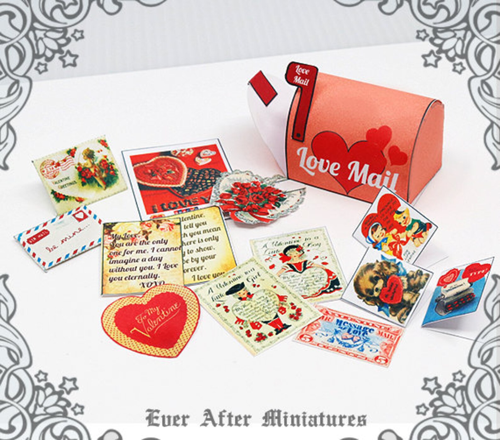 1:12 Valentines Day MAILBOX Dollhouse Miniature Letter Set – Printable ...