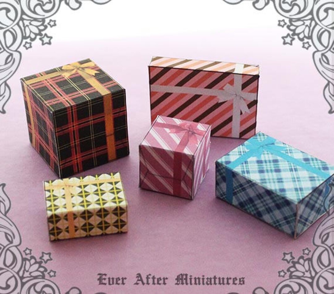5 VINTAGE Miniature Gift Box Set – 1:12 PRINTABLE Dollhouse Miniature ...