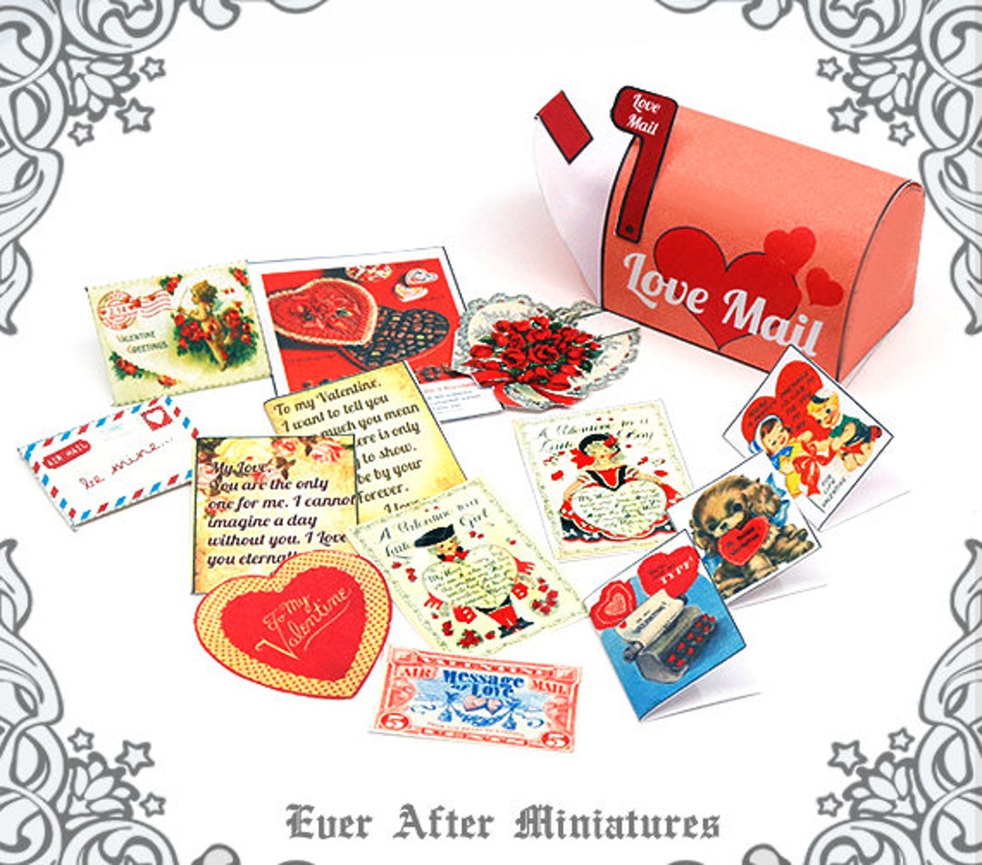 1:12 Valentines Day MAILBOX Dollhouse Miniature Letter Set – Printable ...