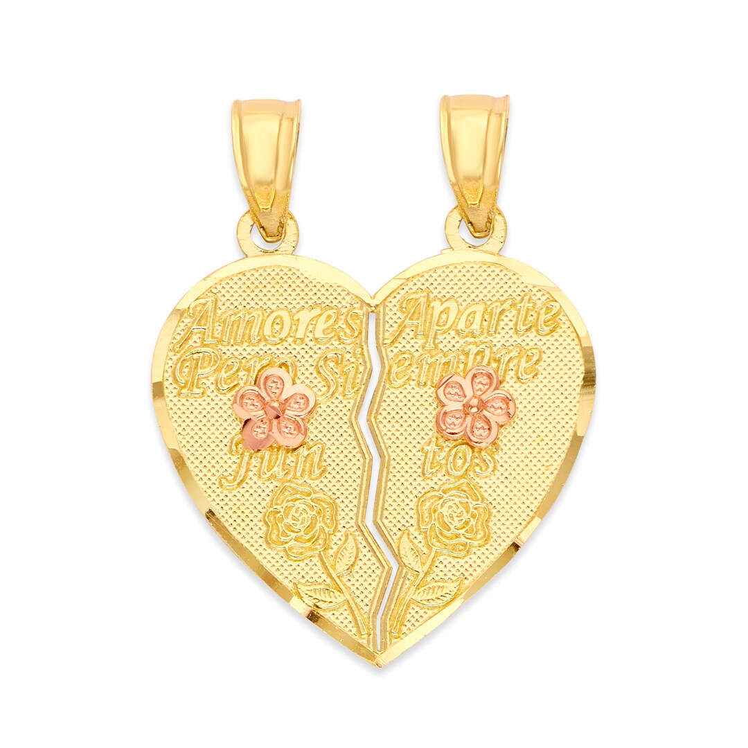 10k Gold Breakable Heart Pendant: 'amores Aparte', Rose Accent - Etsy