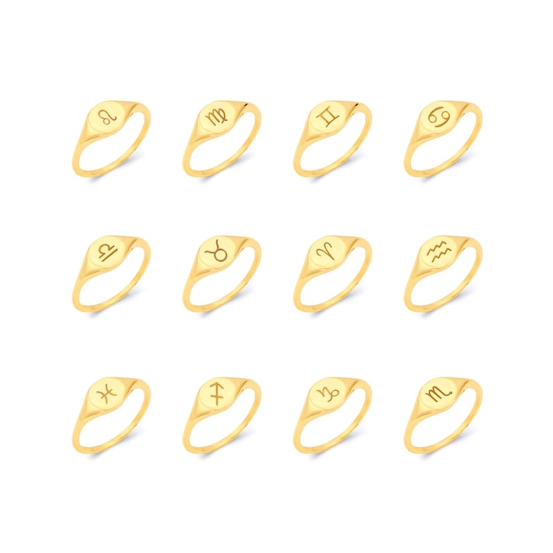 14k Gold Zodiac Signet Ring Custom Real Solid Gold Stacking - Etsy