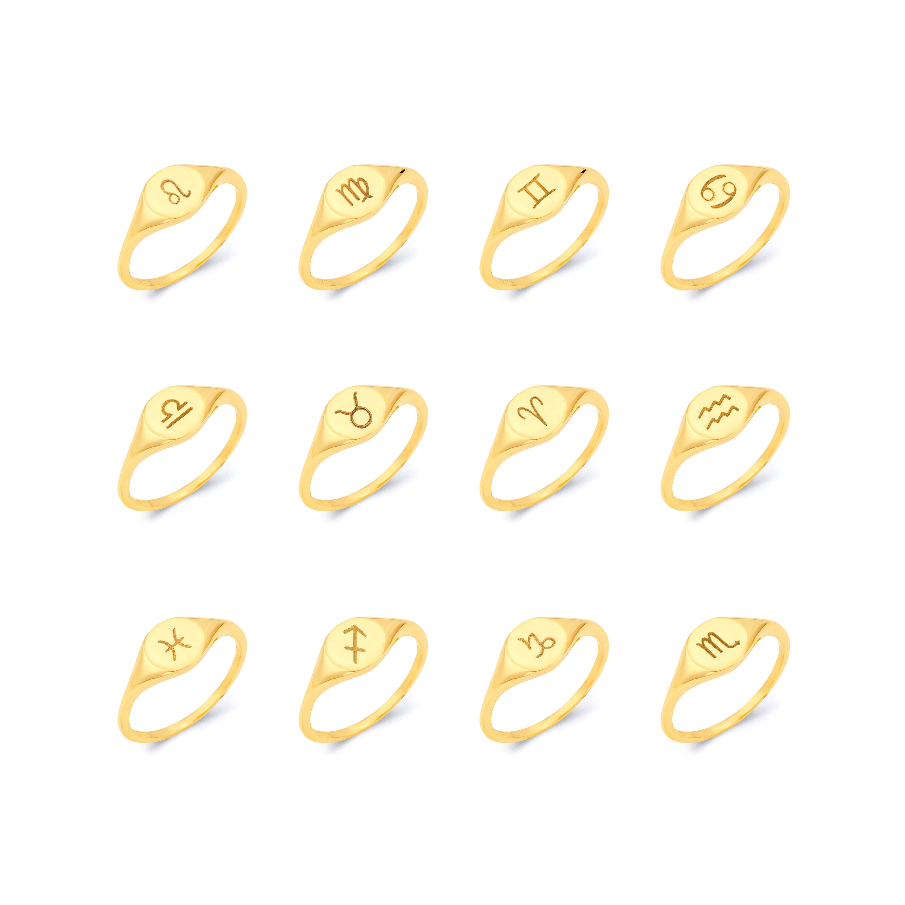 14k Gold Zodiac Signet Ring Custom Real Solid Gold Stacking - Etsy