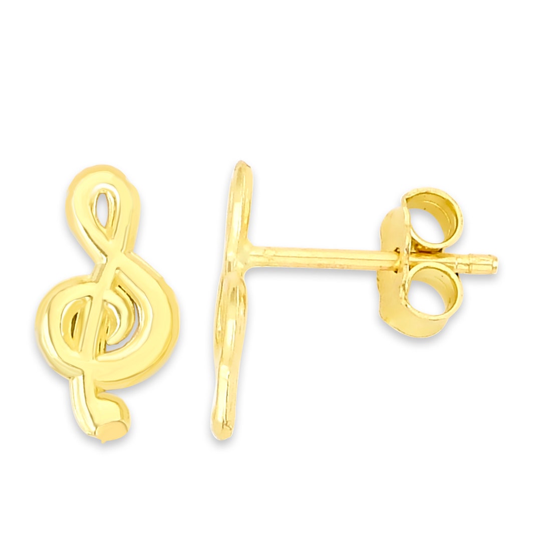 Real Solid Gold Music Note Stud Earrings in 10k or 14k Gold, Dainty G ...