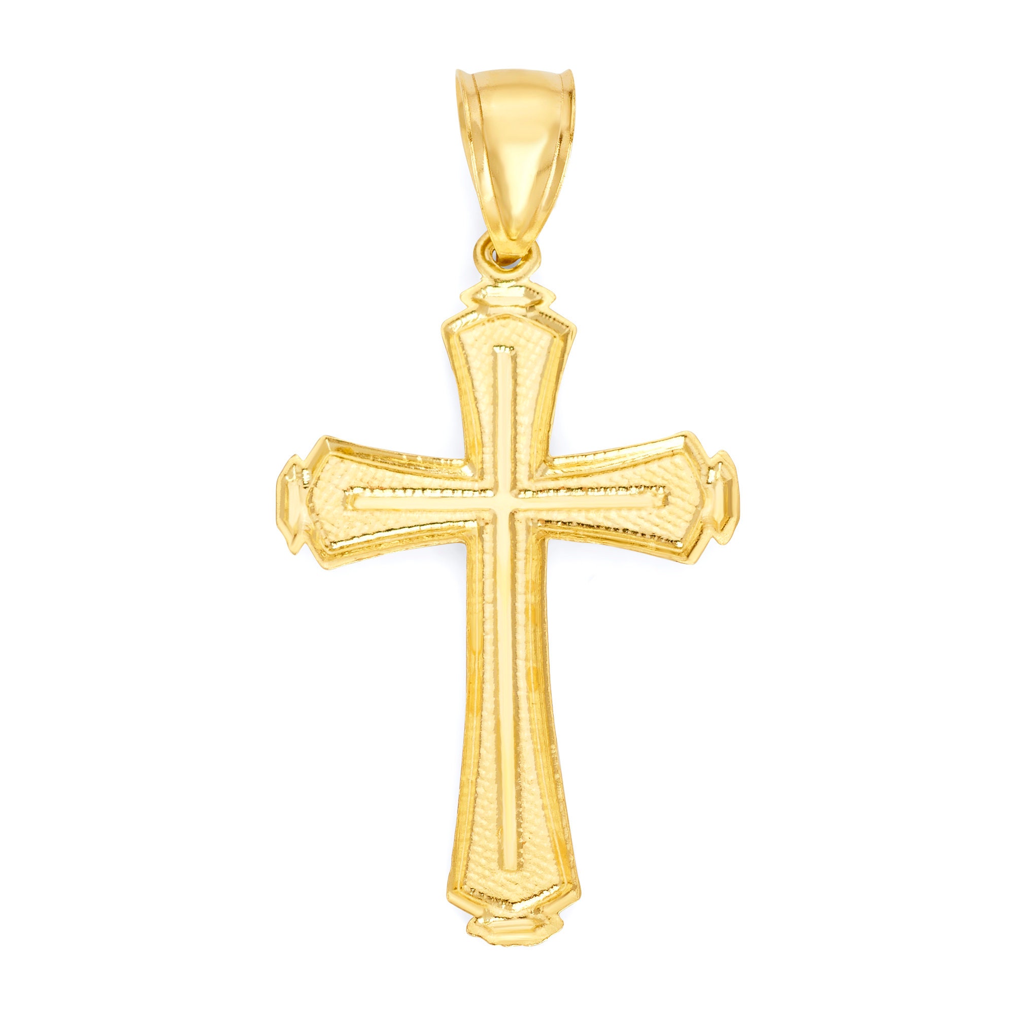 Large 10k Real Solid Gold Cross Pendant With Diamond Cut - Etsy