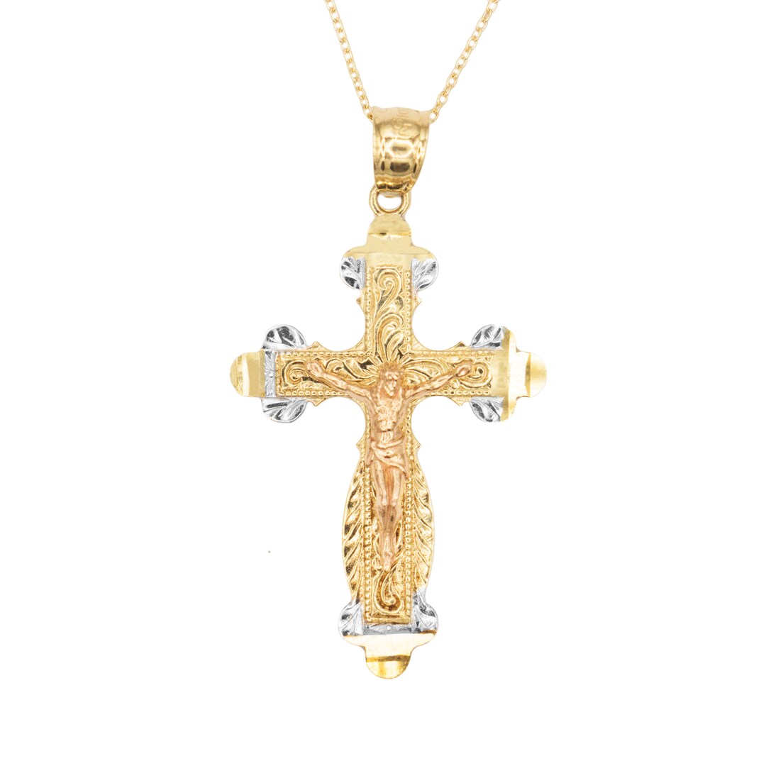 10k Tricolor Gold Engravable Cross Pendant, Solid Gold Engraving ...