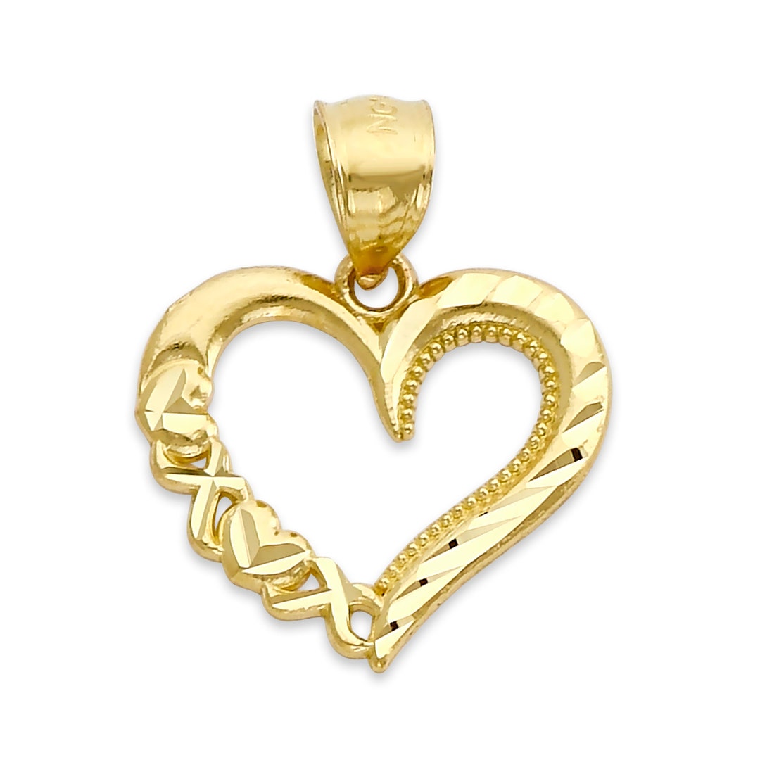 Real Solid Gold Heart Pendant Diamond Cut Finish in 10k or 14k Gold ...