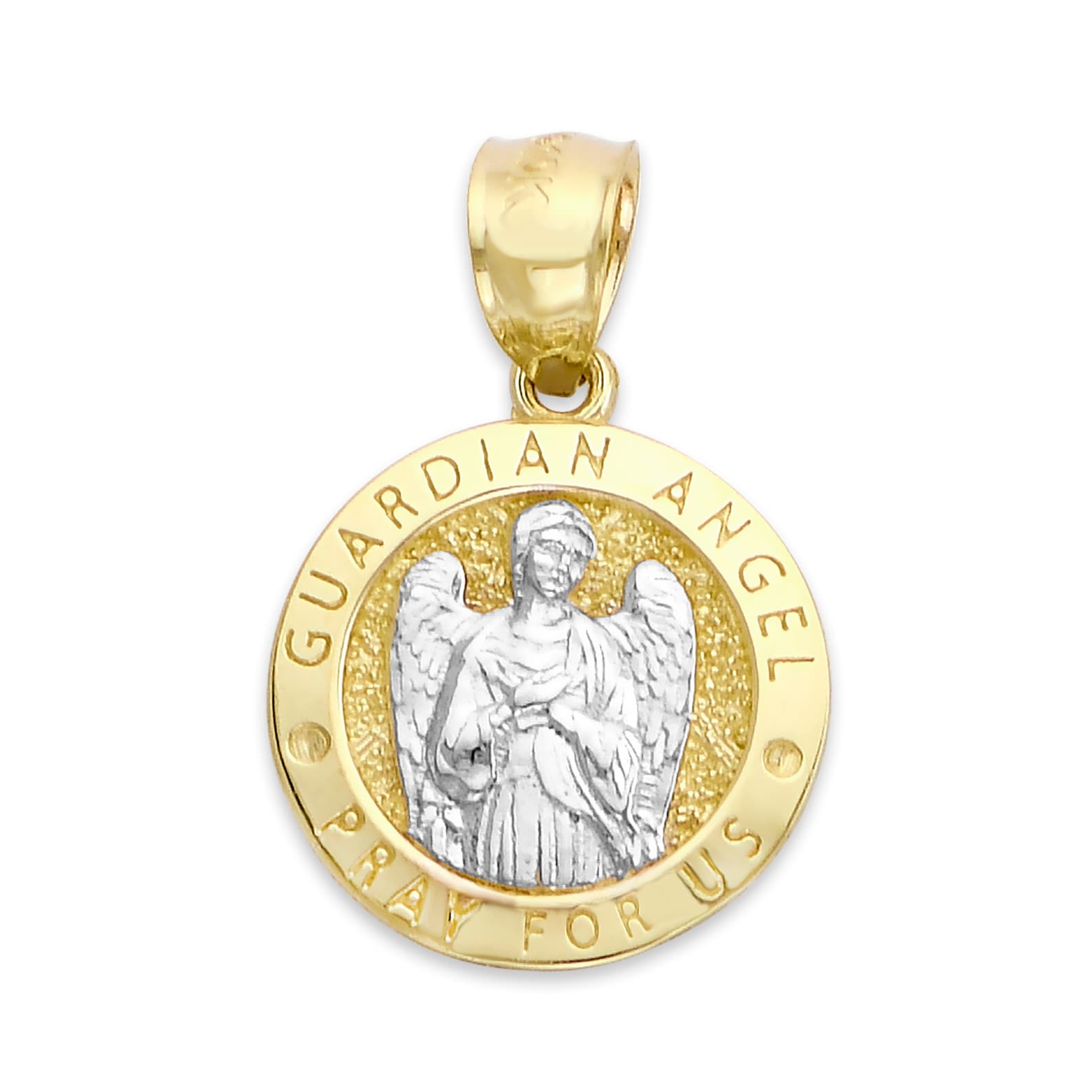 14k Gold Guardian Angel Medal, Solid Gold Angel Pendant for Protection ...