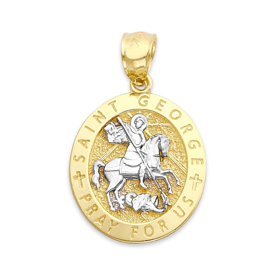 Solid Gold Saint George Medal Pendant in 10k or 14k, Saint George and ...