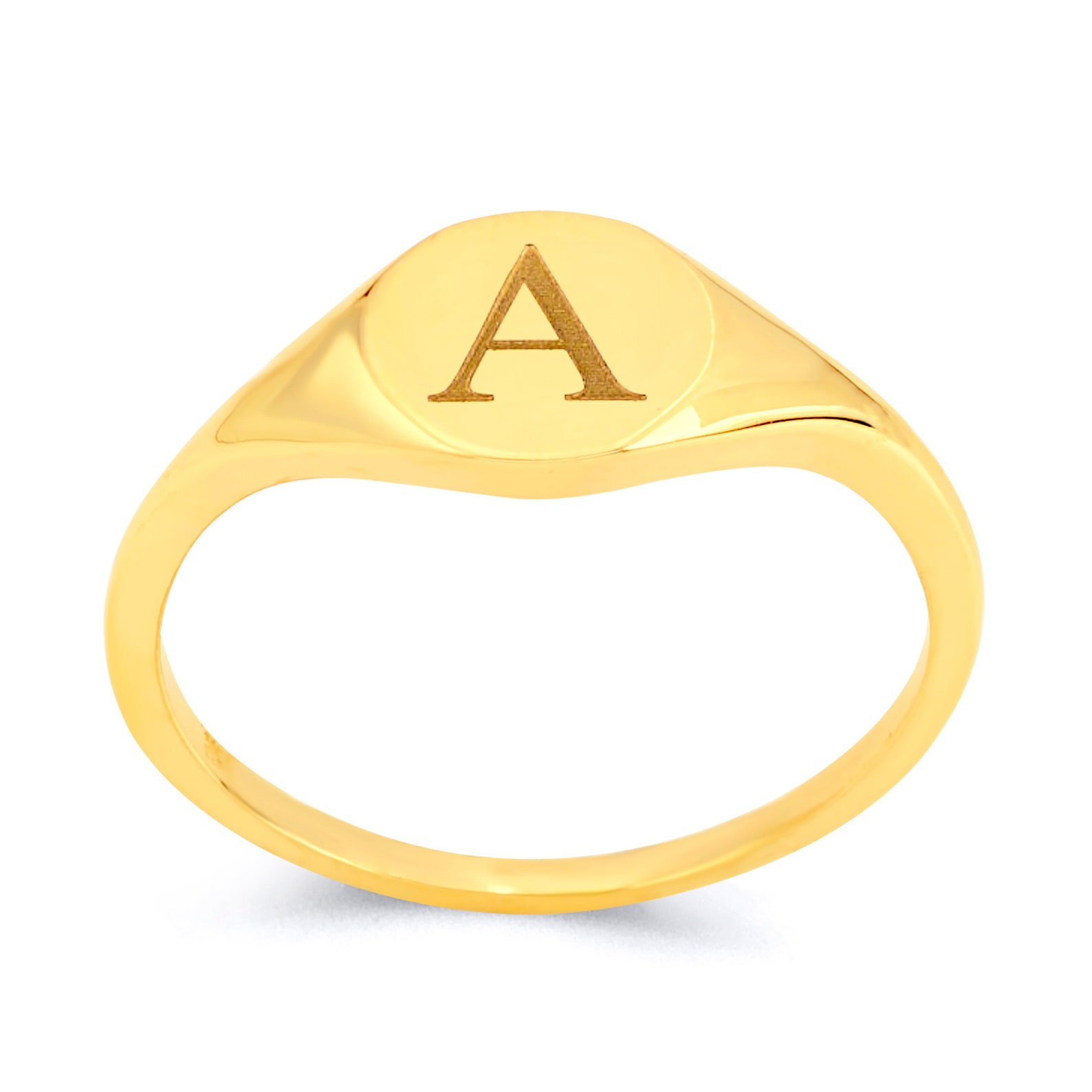 14K Gold Initial Ring Real Solid Gold Stacking Signet Ring - Etsy
