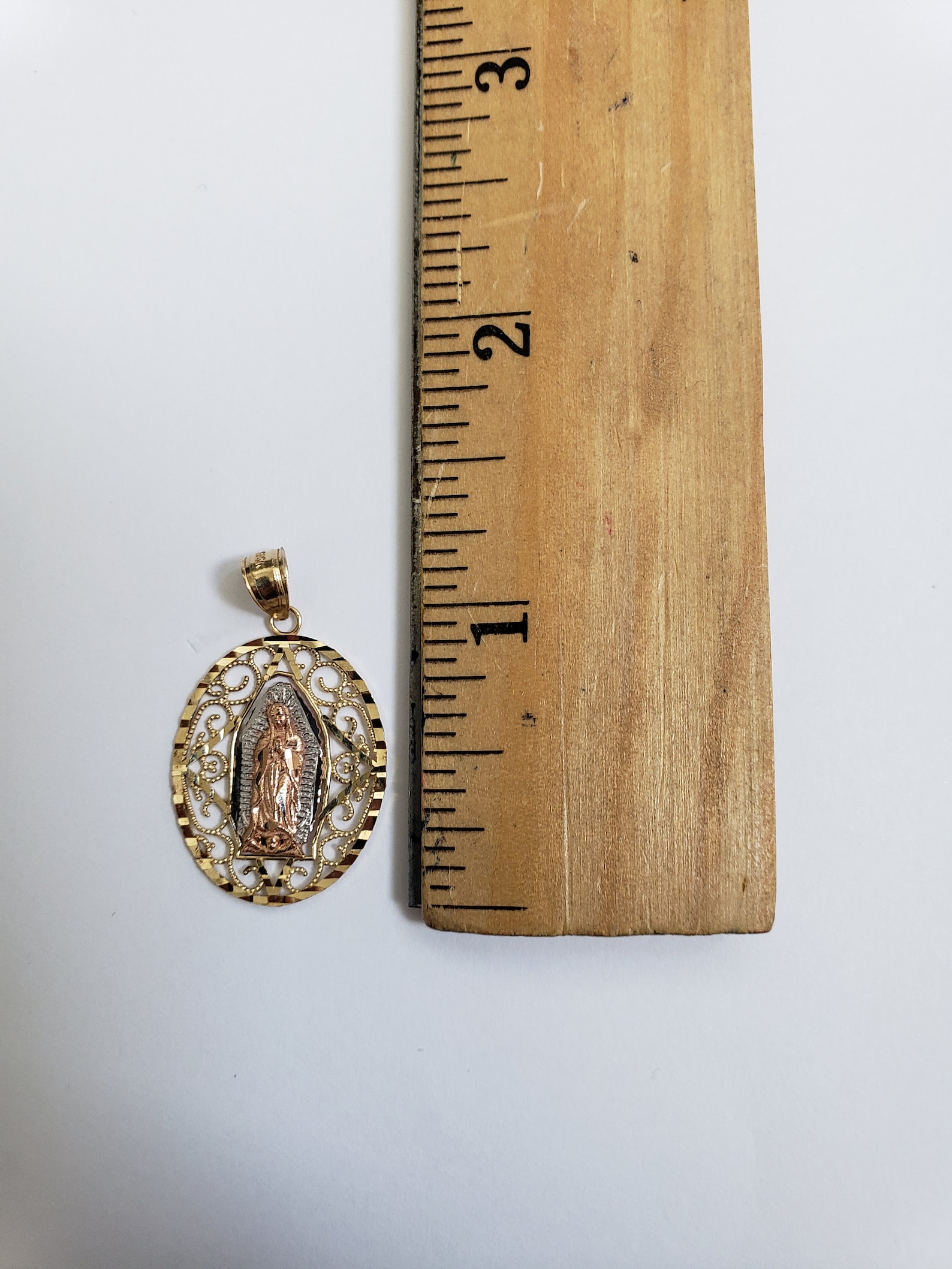 10k Gold Our Lady of Guadalupe Pendant: Diamond Cut Religious Jewelry ...
