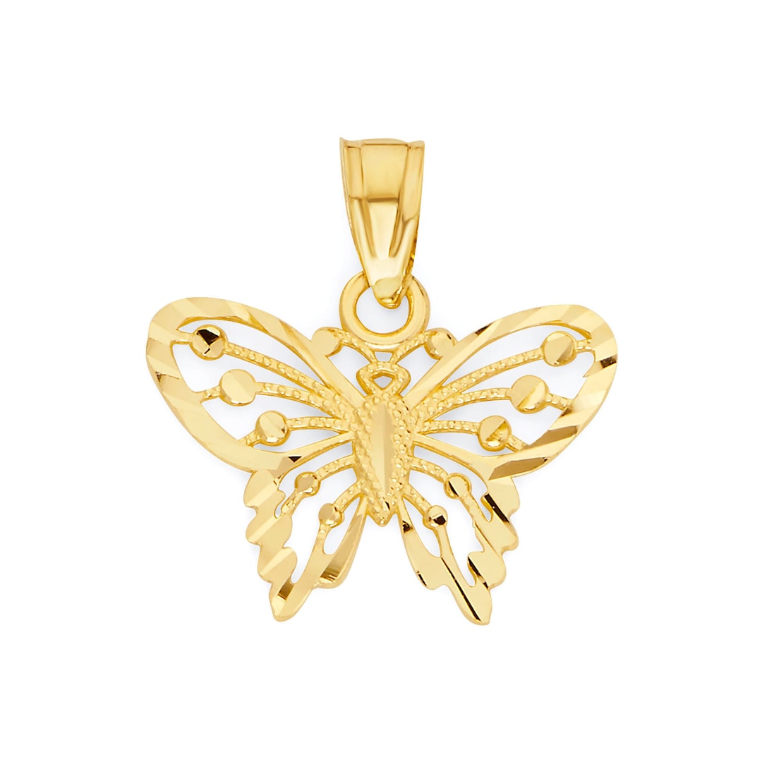 14k Real Solid Gold Butterfly Necklace With Thin Gold Chain, Butterfly ...