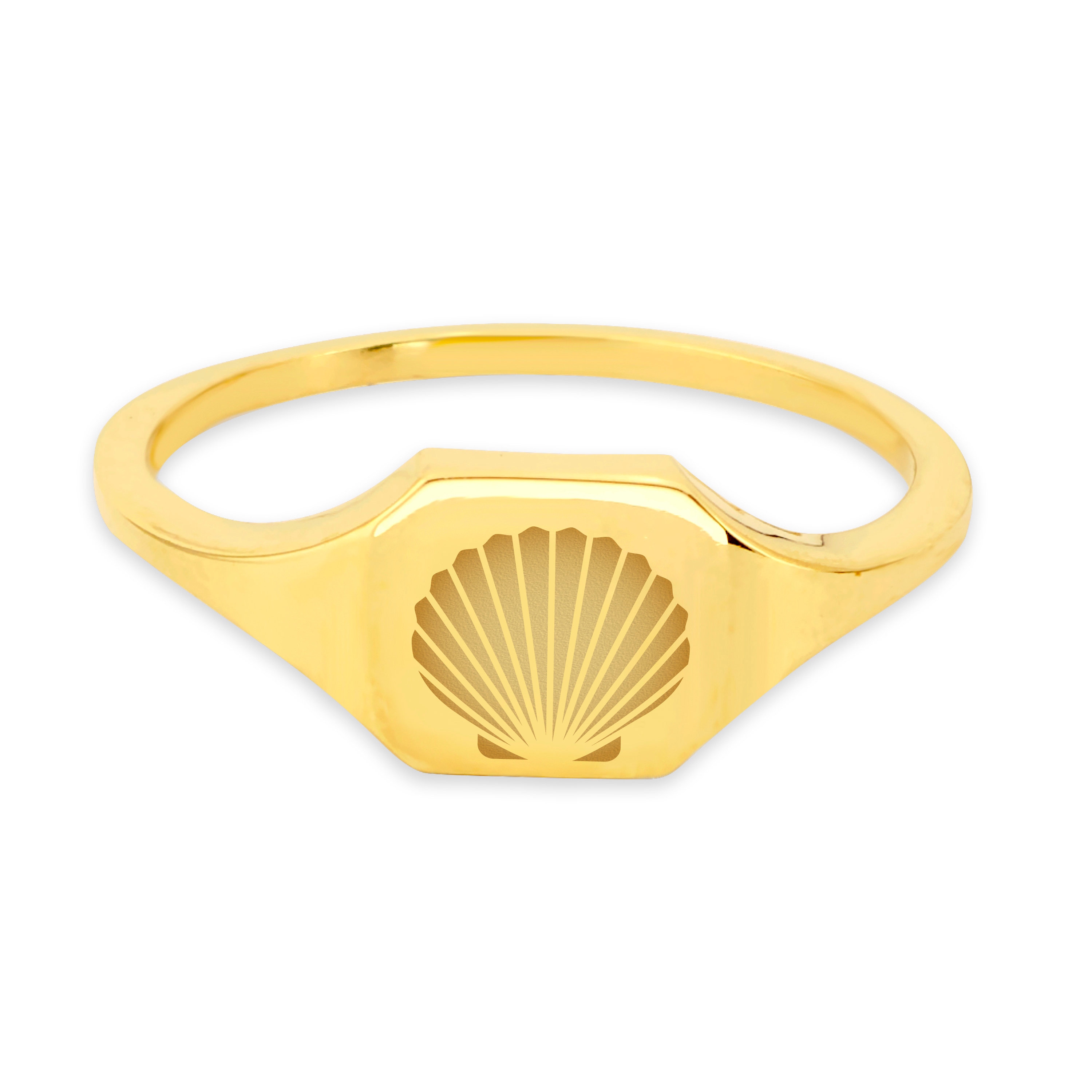 10k Gold Shell Ring Large Square Signet Ring Engravable | Etsy