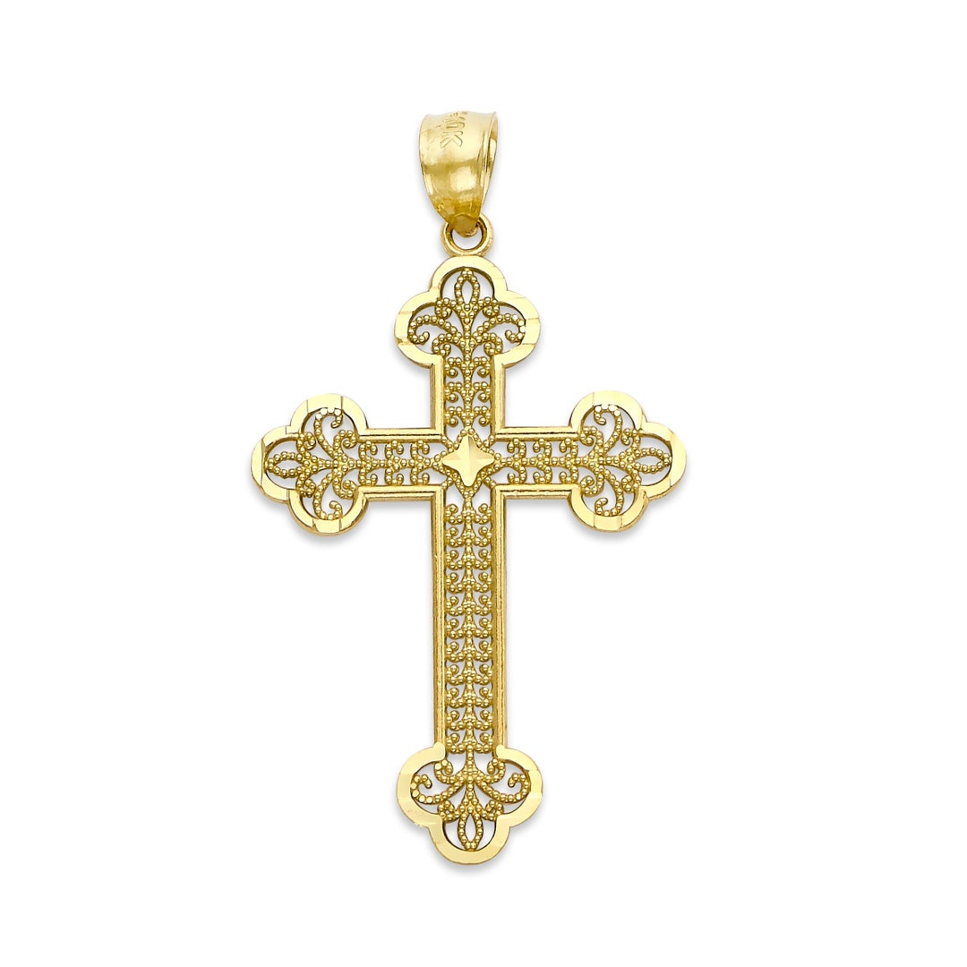 Real Solid Gold Cross Pendant in 10k or 14k, Unisex Religious Jewelry ...