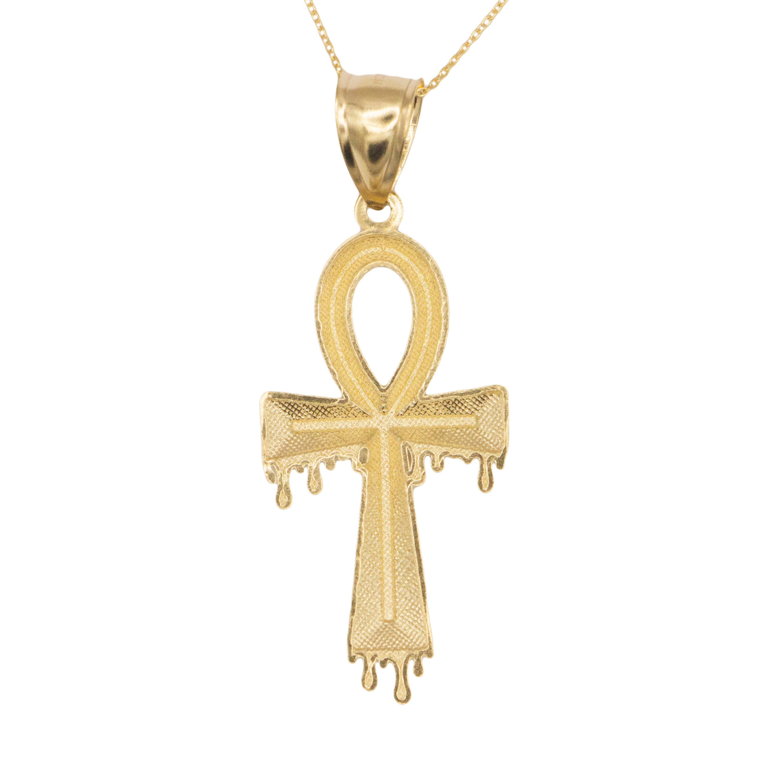 14k Yellow Gold Bleeding Ankh Cross Necklace Solid Gold Ankh | Etsy