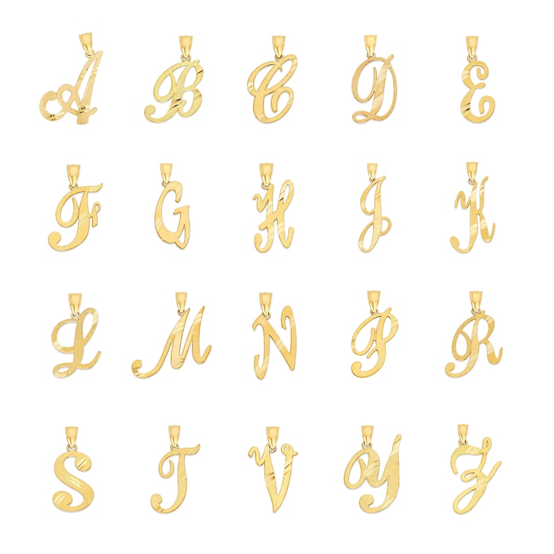 14k Solid Gold Initial Pendant Necklace: Cursive Letter Jewelry - Etsy