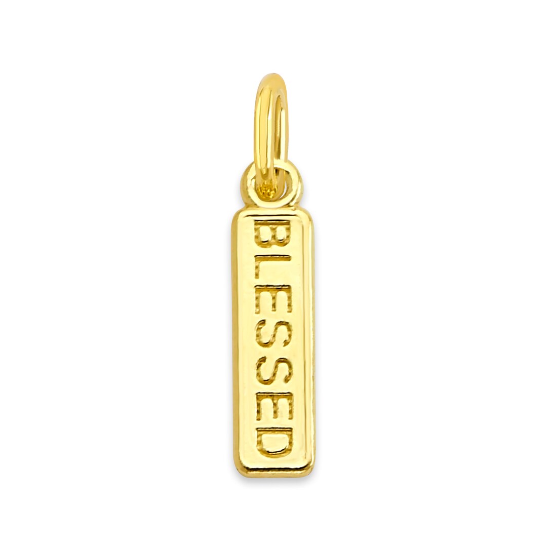 14k Solid Gold 'blessed' Charm: Rectangular Inspirational Pendant - Etsy