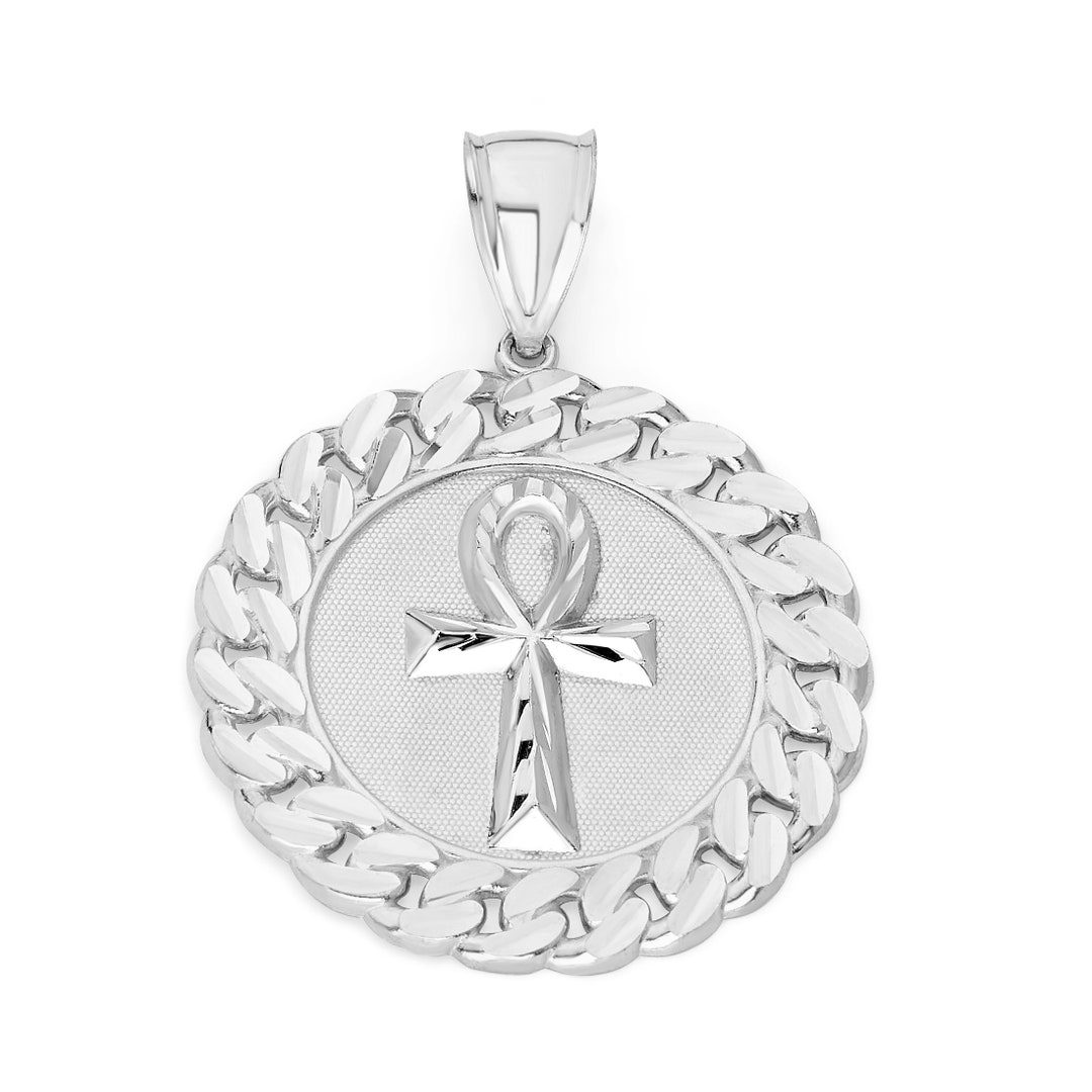925 Silver Ankh Pendant, Large Cuban Link Frame Ankh Egyptian Jewelry ...