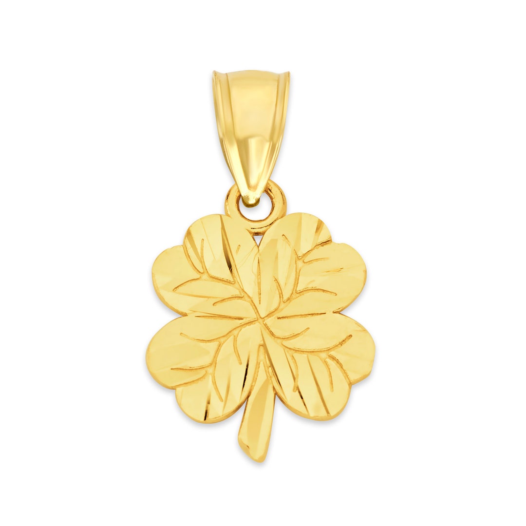 14k Gold Four Leaf Clover Pendant, Real Solid Gold Irish Lucky Jewelry ...