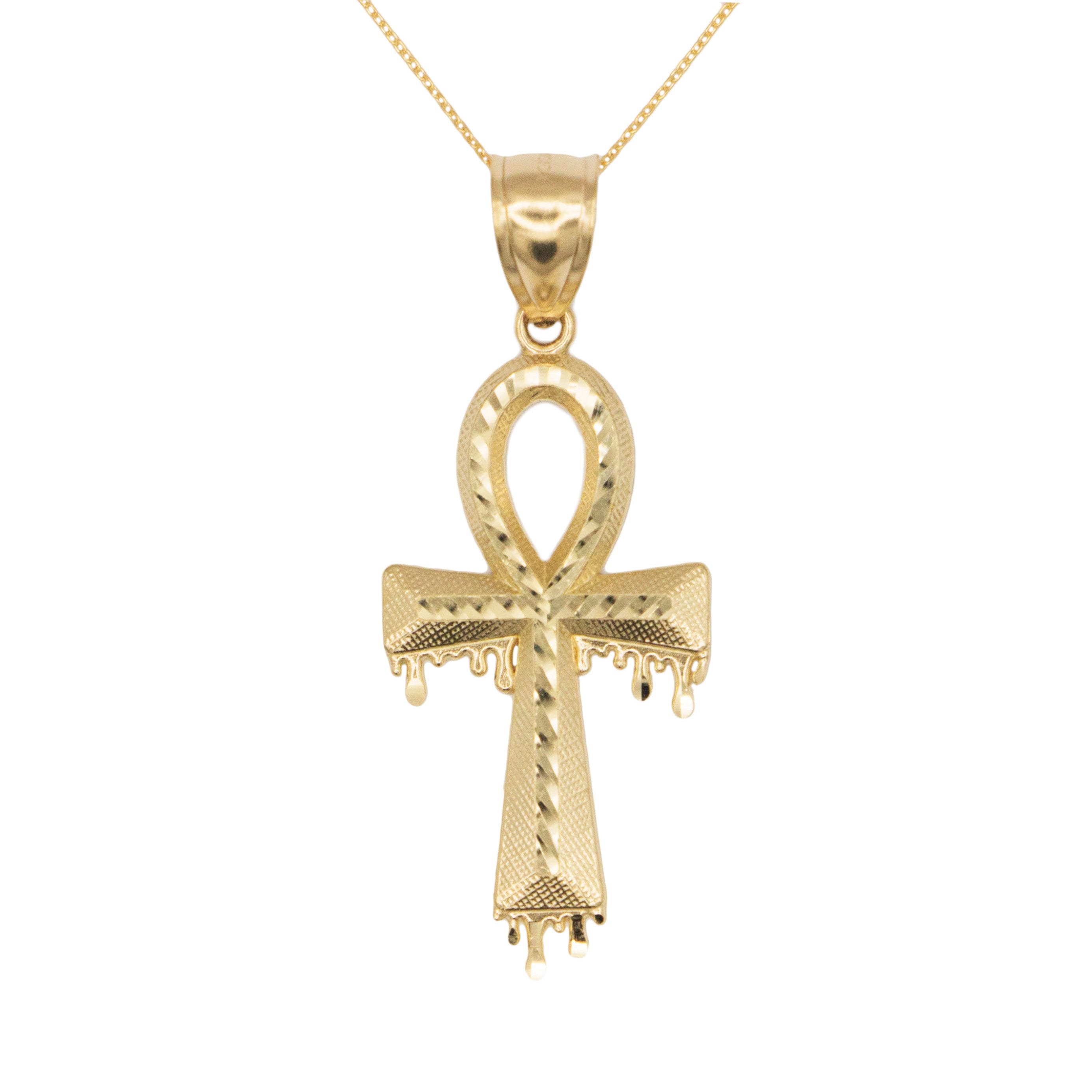 14k Yellow Gold Bleeding Ankh Cross Necklace Solid Gold Ankh | Etsy