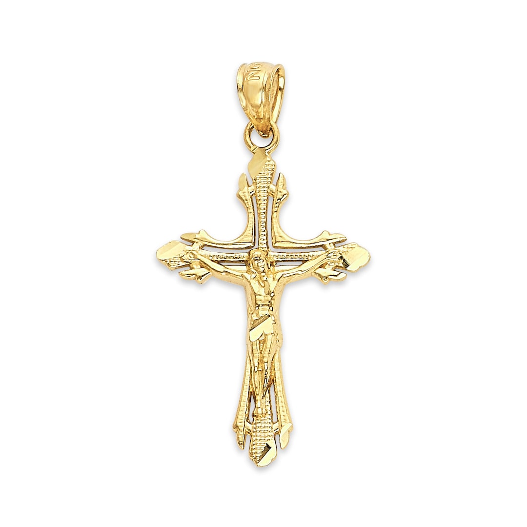 14k Solid Gold Crucifix Necklace: Diamond Cut Religious Pendant - Etsy