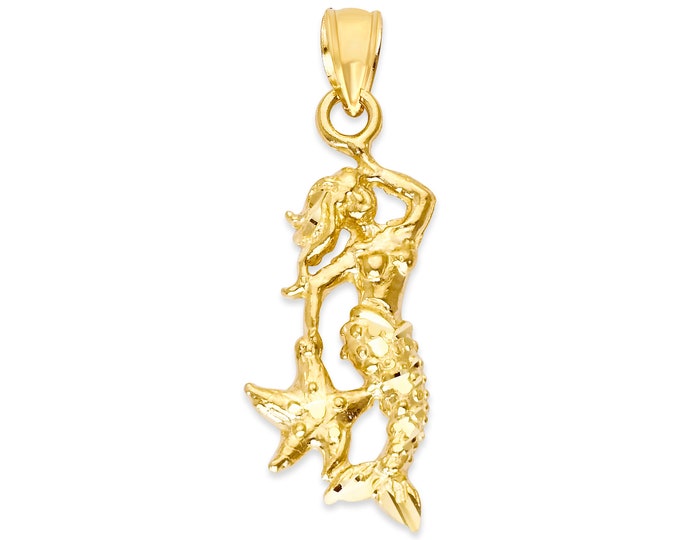 14k Solid Yellow Gold Mermaid Nautical Charm Fish Pendant - Etsy