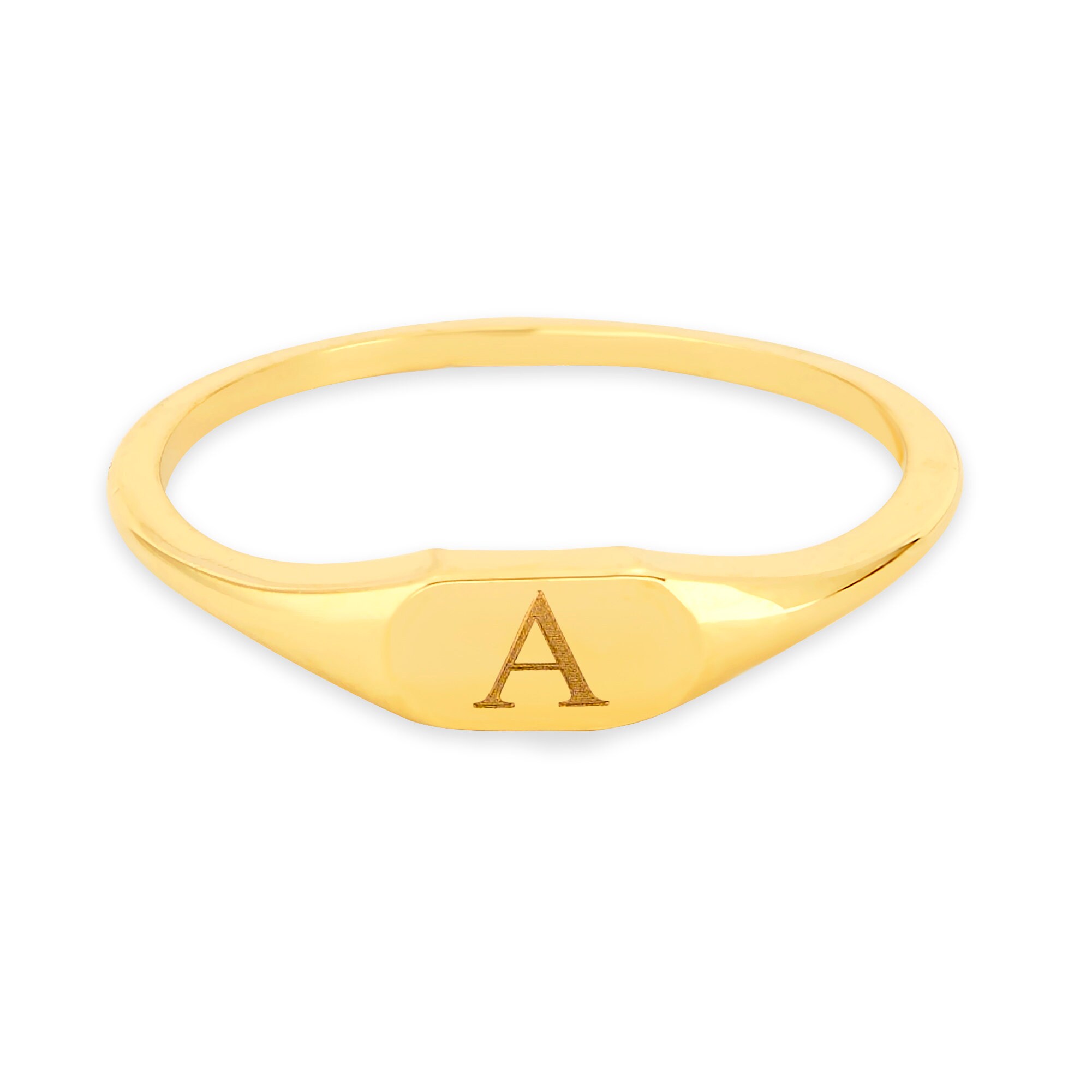 14K Gold Initial Signet Ring Real Solid Gold Stacking Ring | Etsy