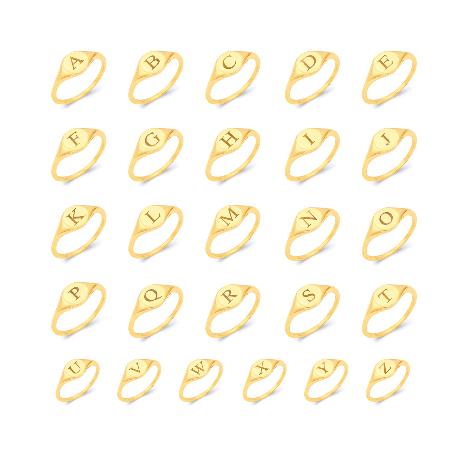 14K Gold Initial Ring Real Solid Gold Stacking Signet Ring - Etsy