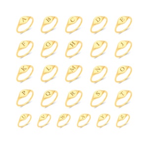 14K Gold Initial Ring, Real Solid Gold Stacking Signet Ring for Women ...