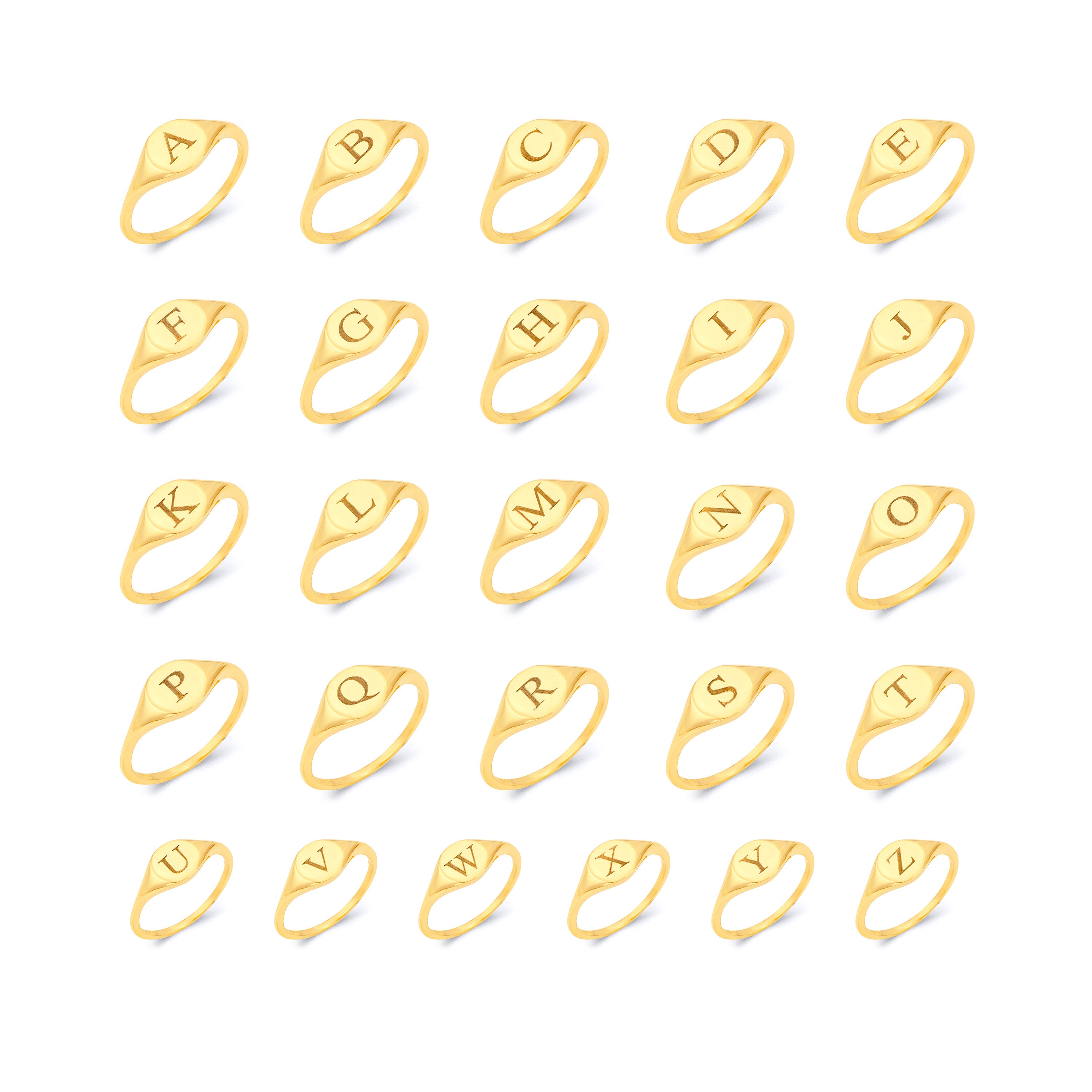 14K Gold Initial Ring Real Solid Gold Stacking Signet Ring | Etsy