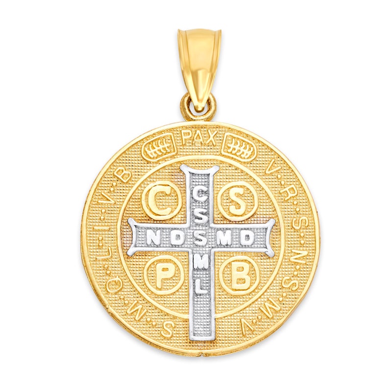 10k Solid Gold Saint Benedict Medallion Pendant - Double Sided San ...