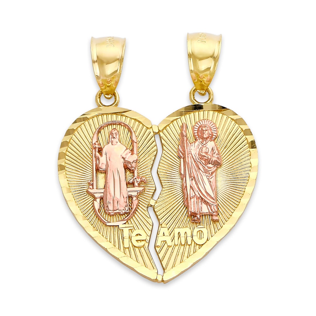 Solid Gold Breaking Heart Pendant: 10k/14k Saint Benedict & Jude ...