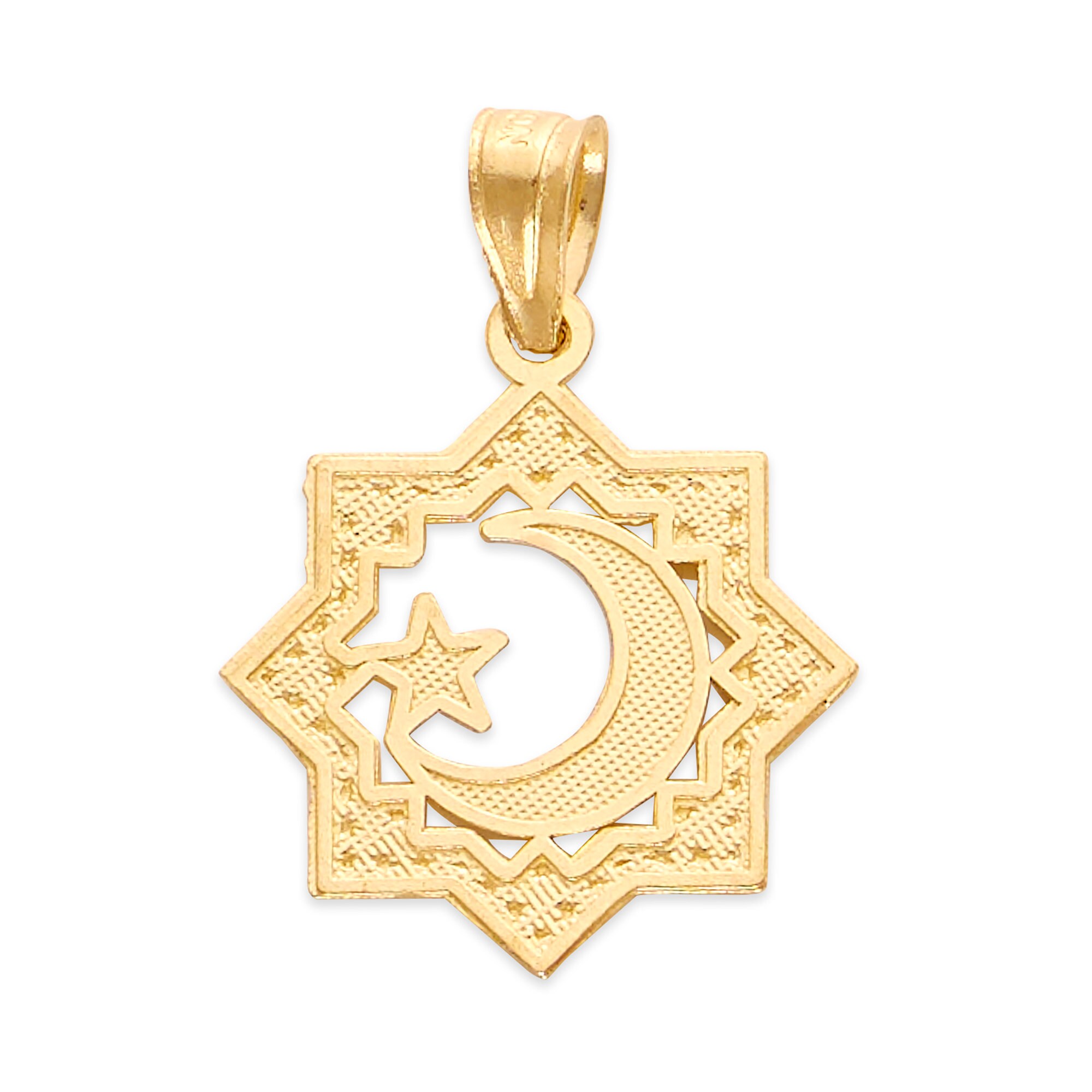 10k Real Solid Gold Islamic Moon and Star Necklace With Option - Etsy