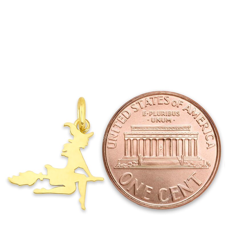 Solid Gold Witch on Broom Charm: 10k/14k Halloween Fantasy Jewelry - Etsy