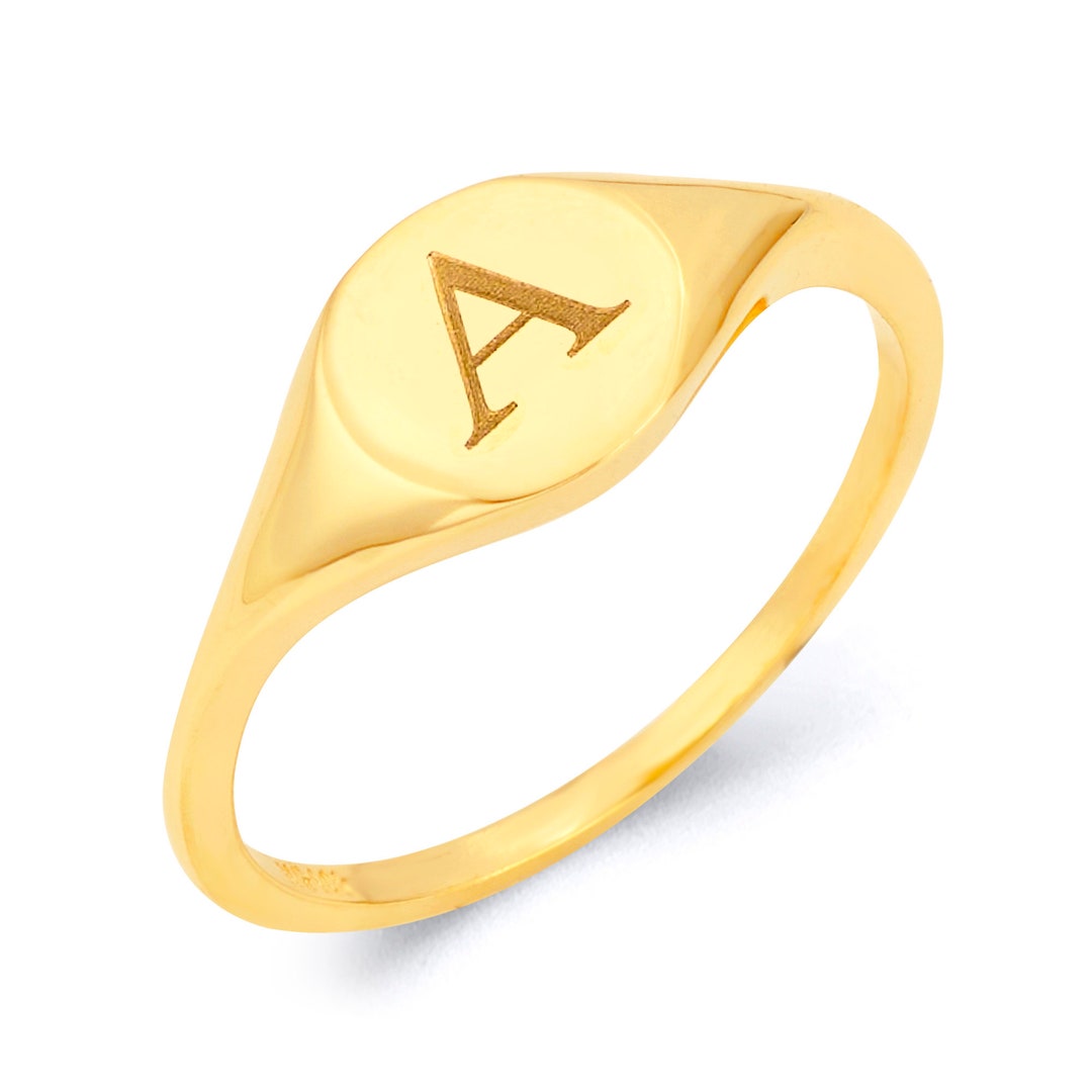 14K Gold Initial Ring, Real Solid Gold Stacking Signet Ring for Women ...