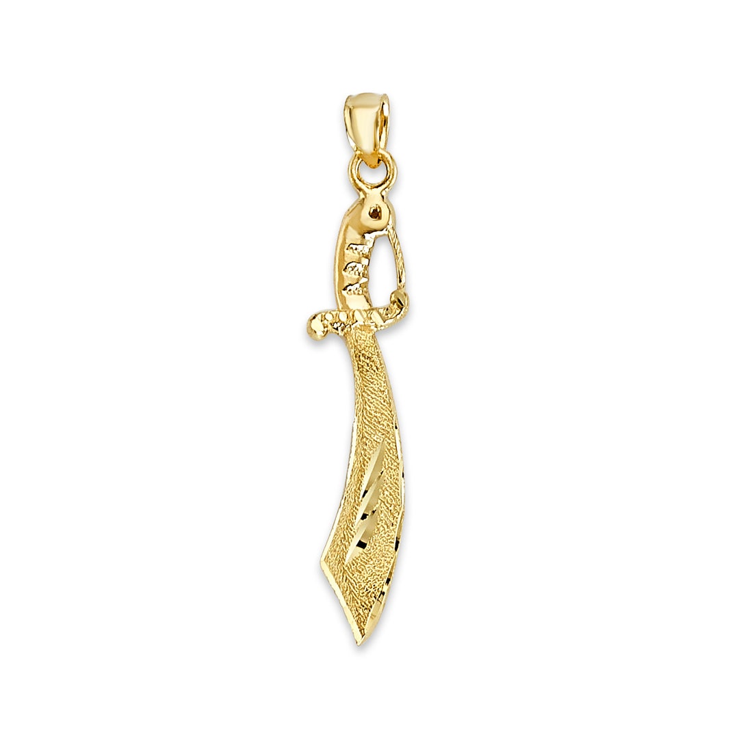 Solid Gold Scimitar Pendant: 10k/14k Diamond Cut Sword Necklace - Etsy