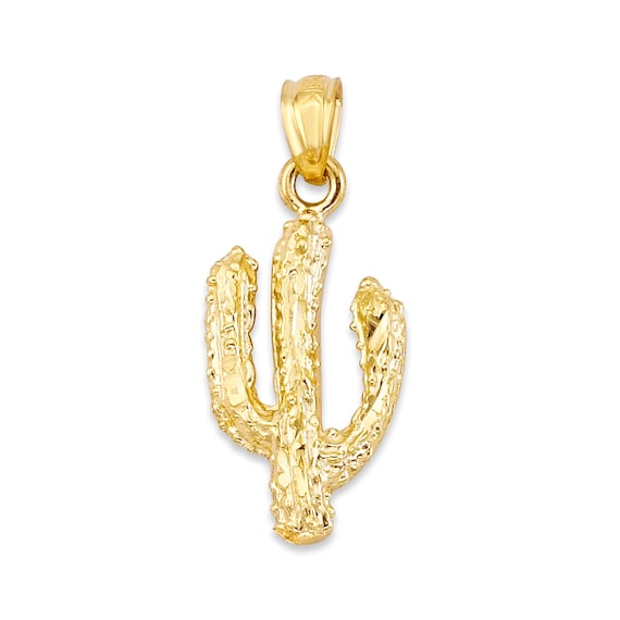 14k Real Solid Gold Desert Cactus Necklace Cactus Charm - Etsy