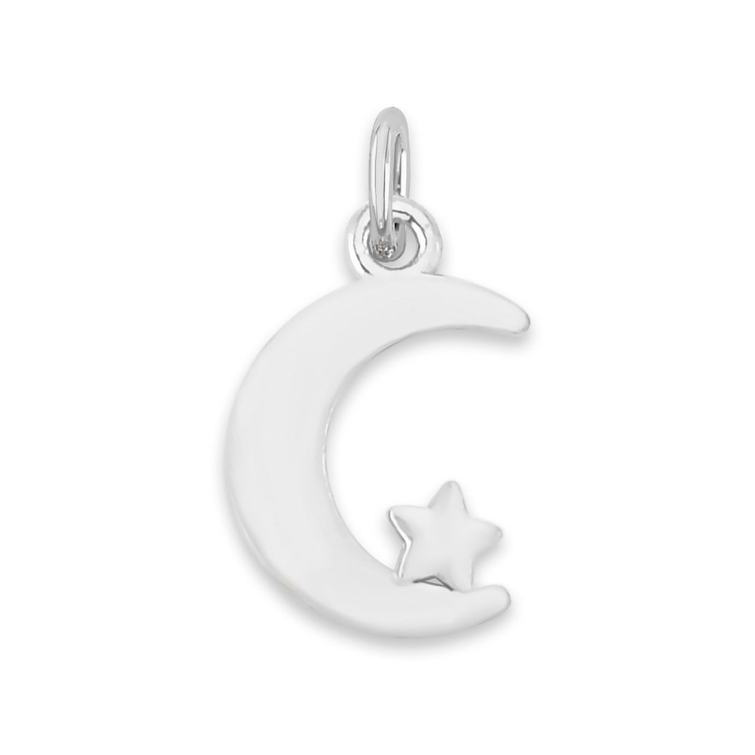 Real Solid 14k White Gold Moon and Star Charm, Celestial Charm to ...